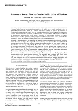 L. Operation of Rougher Flotation Circuits Aided by Industrial Simulator.pdf | Chemistry | Science