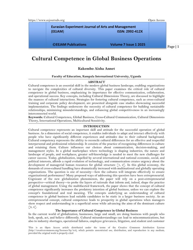 Cultural Competence in Global Business Operations (www.kiu.ac.ug) | PDF