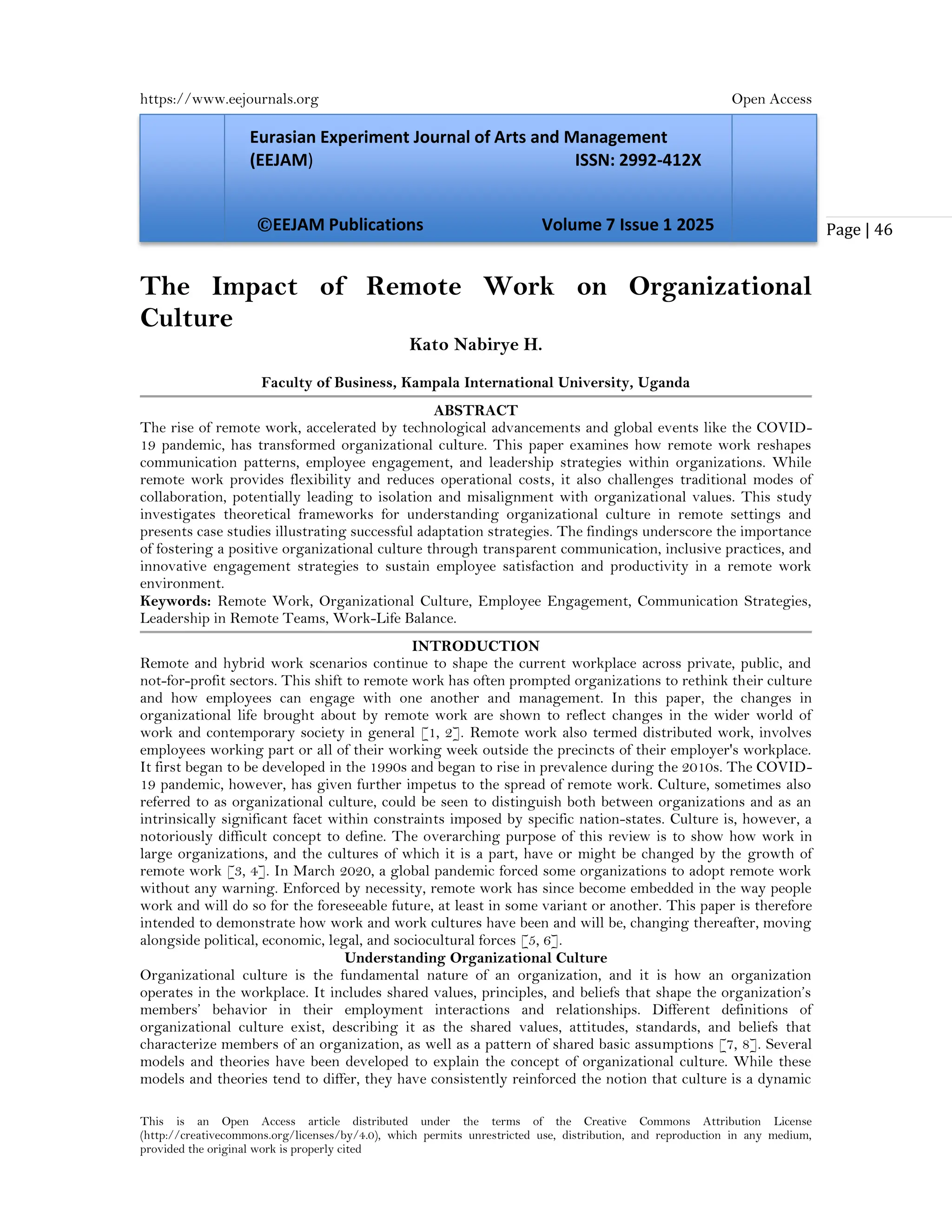 The Impact of Remote Work on Organizational Culture (www.kiu.ac.ug) | PDF