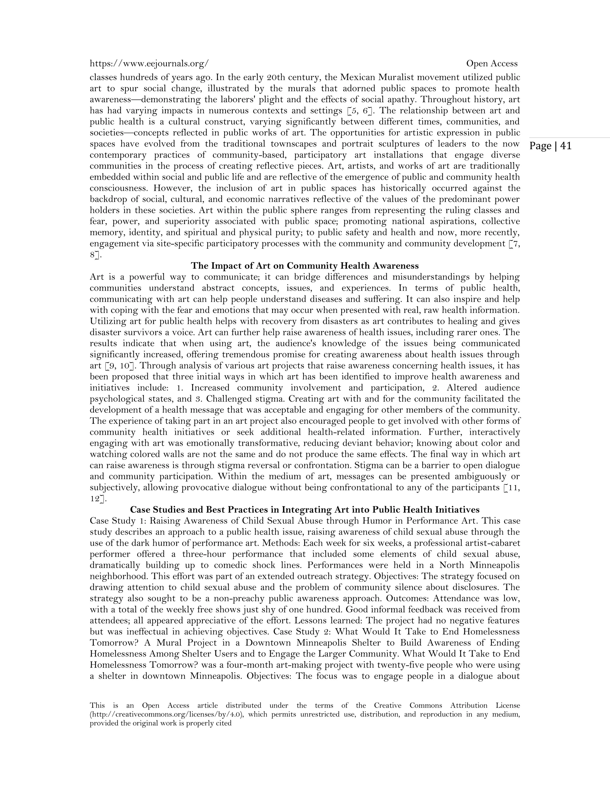 The Role of Art in Public Spaces in Promoting Community Health ...