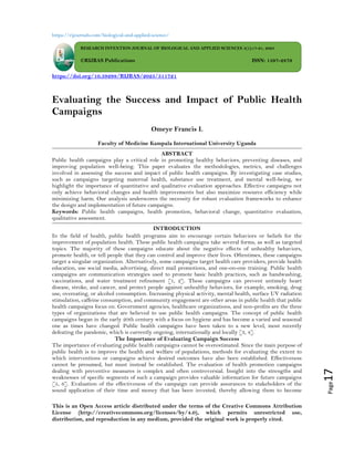 Evaluating the Success and Impact of Public Health Campaigns (www.kiu.ac.ug) | PDF