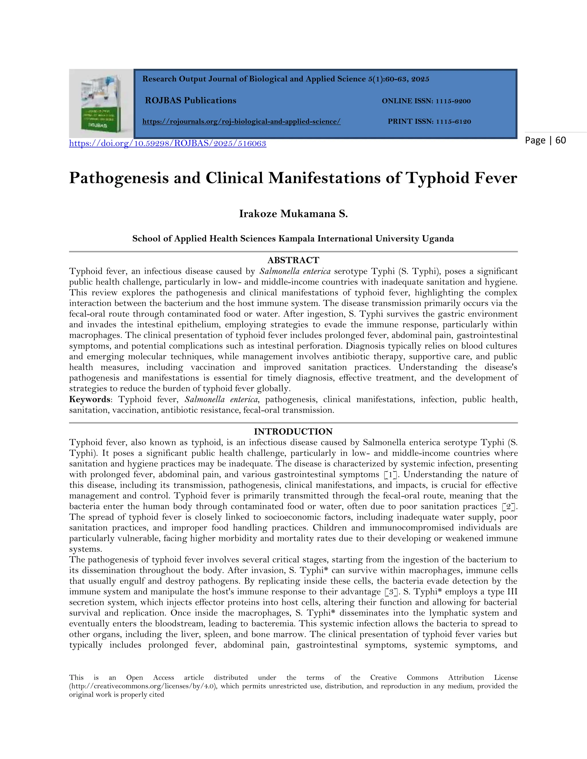 Pathogenesis and Clinical Manifestations of Typhoid Fever (www.kiu.ac ...