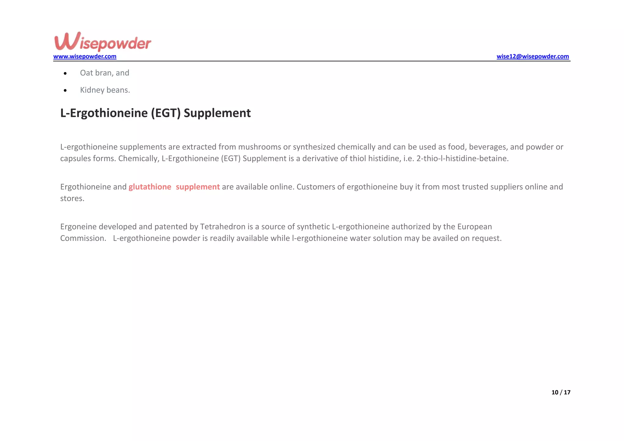 L ergothioneine (egt) a diet‐derived antioxidant with therapeutic ...