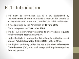 Right to Information Act(RTI) | PPTX