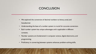 CONVERSION OF DECIMAL NUMBER TO BINARY, OCTAL AND HEXADECIMAL NUMBER | PDF