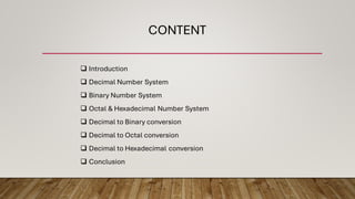 CONVERSION OF DECIMAL NUMBER TO BINARY, OCTAL AND HEXADECIMAL NUMBER | PDF