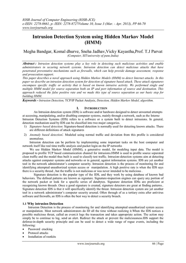 Intrusion Detection System using Hidden Markov Model (HMM) | PDF