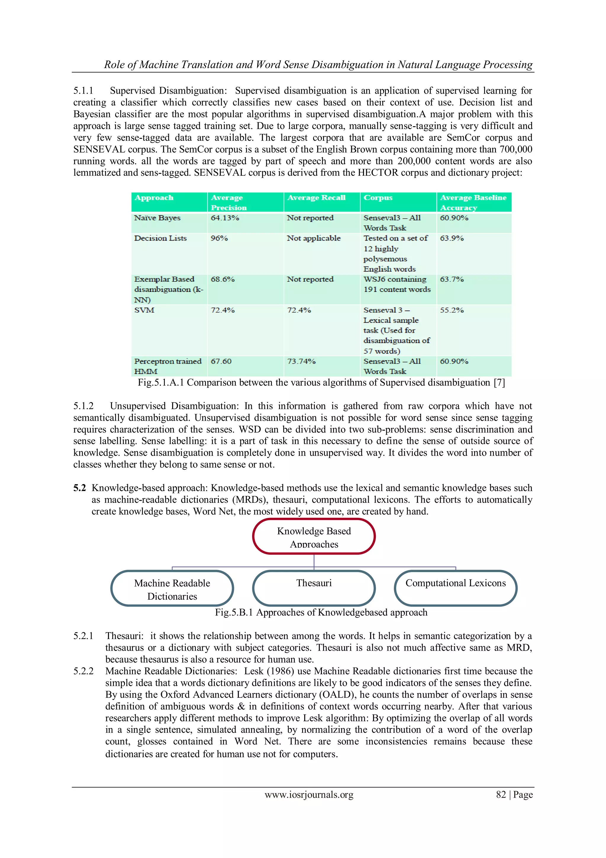 Role of Machine Translation and Word Sense Disambiguation in Natural Language Processing | PDF ...