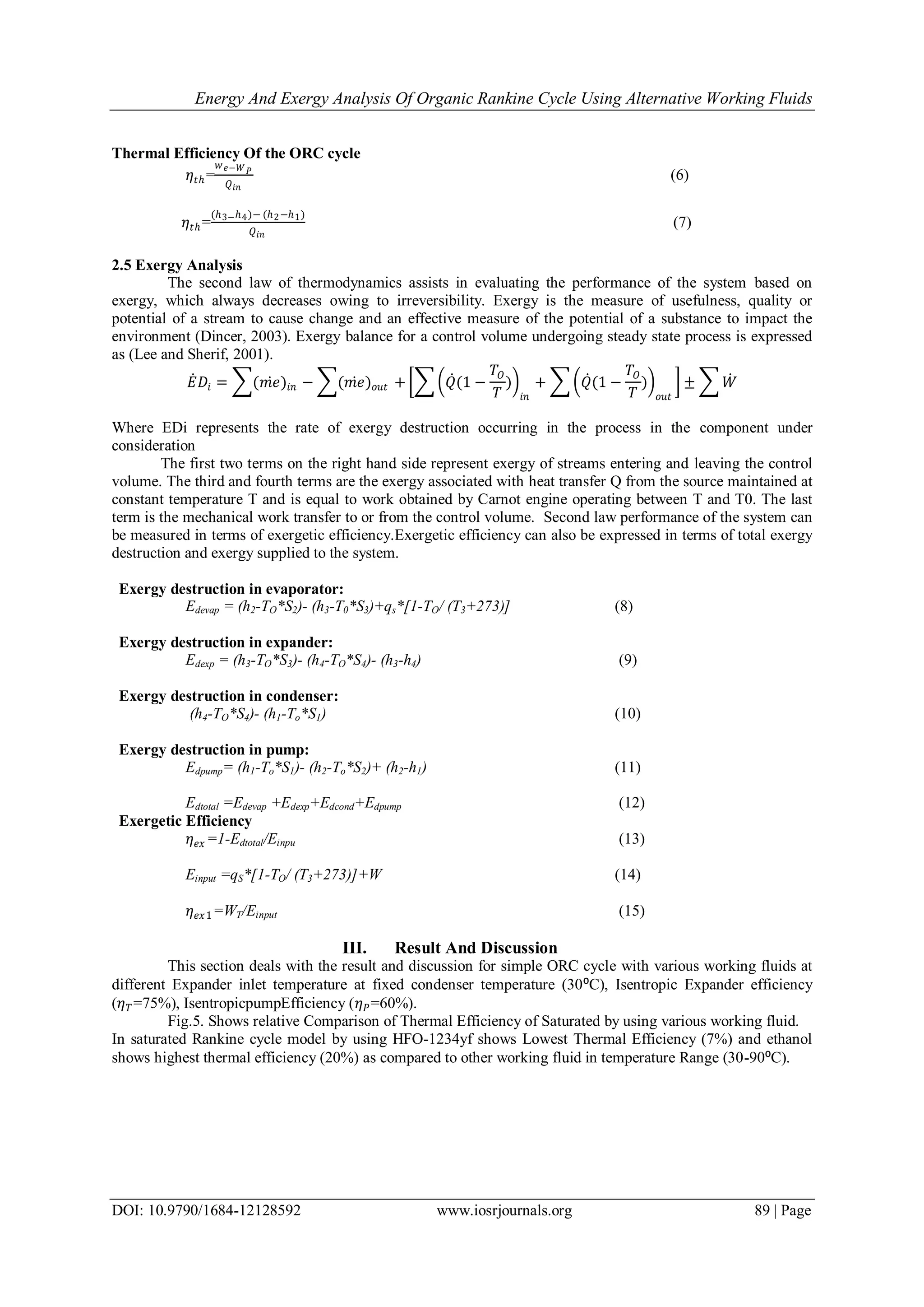 Energy and Exergy Analysis of Organic Rankine Cycle Using Alternative ...