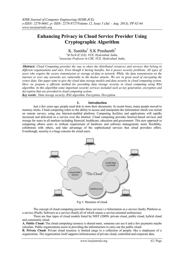 Enhancing Privacy in Cloud Service Provider Using Cryptographic Algorithm | PDF