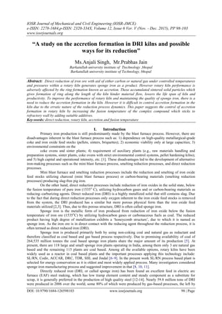 “A study on the accretion formation in DRI kilns and possible ways for ...