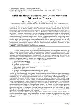 Survey and Analysis of Medium Access Control Protocols for Wireless Sensor Network | PDF