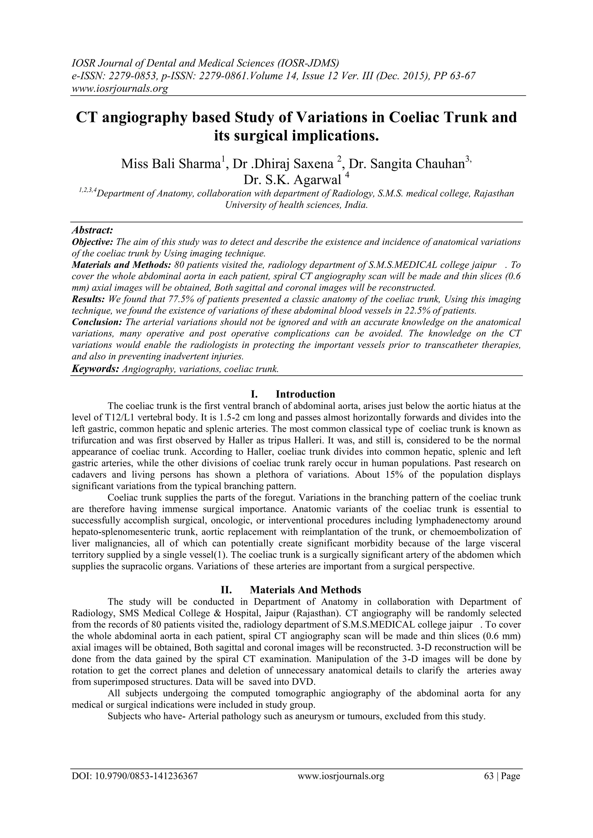 CT angiography based Study of Variations in Coeliac Trunk and its ...