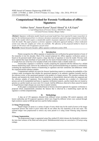 Computational Method for Forensic Verification of offline Signatures | PDF
