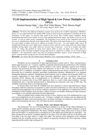 VLSI Implementation of High Speed & Low Power Multiplier in FPGA | PDF