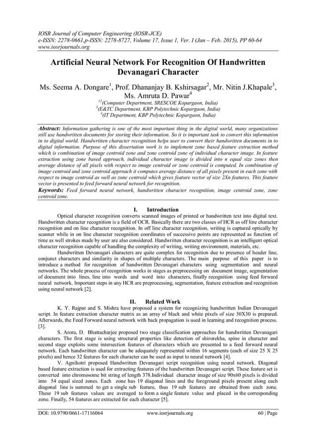 Artificial Neural Network For Recognition Of Handwritten Devanagari