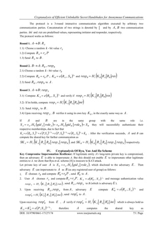 Cryptanalysis of Efficient Unlinkable Secret Handshakes for Anonymous Communications | PDF