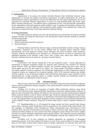 Handwritten Character Recognition: A Comprehensive Review on Geometrical Analysis | PDF