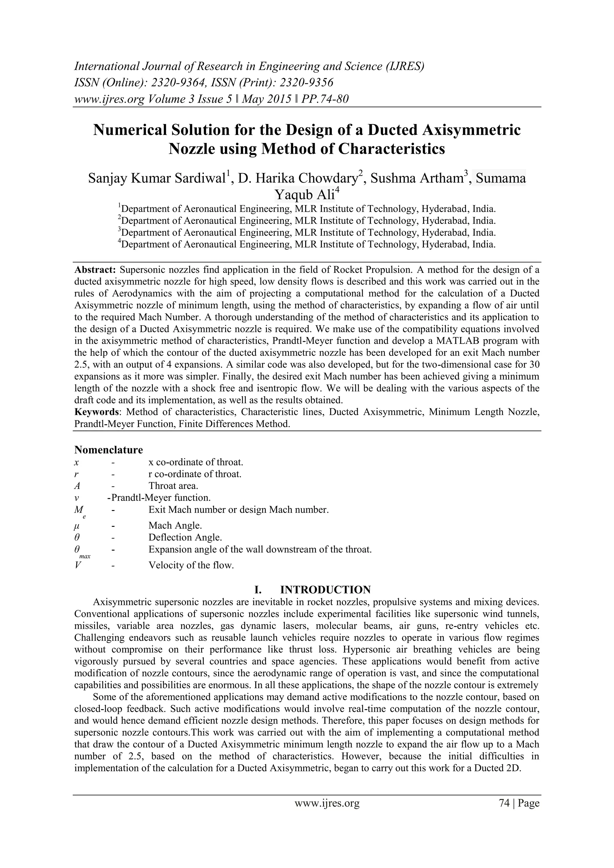 Numerical Solution for the Design of a Ducted Axisymmetric Nozzle using ...