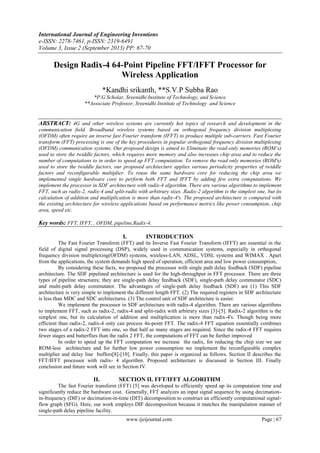 Design Radix-4 64-Point Pipeline FFT/IFFT Processor for Wireless Application | PDF