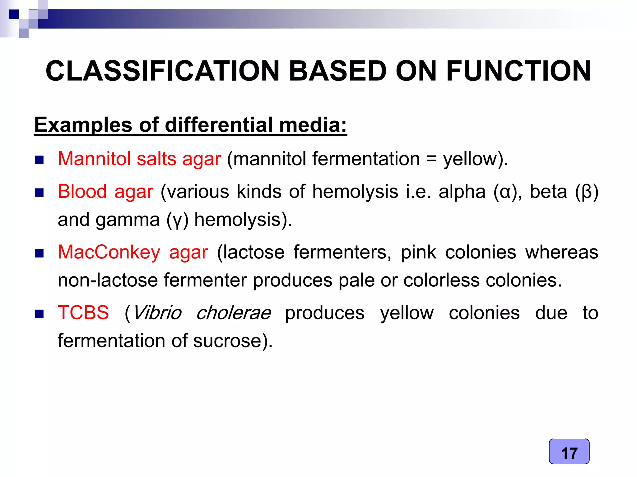 Medical Microbiology Laboratory (culture media classification) | PDF