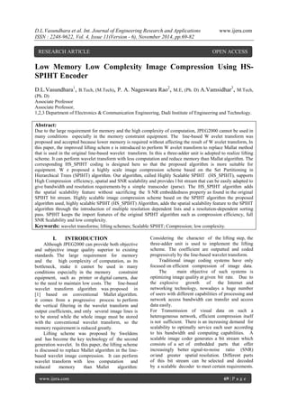 Low Memory Low Complexity Image Compression Using HSSPIHT Encoder | PDF
