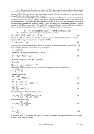 Five-Dimensional Cosmological Model with Time-Dependent G and Lamda for ...