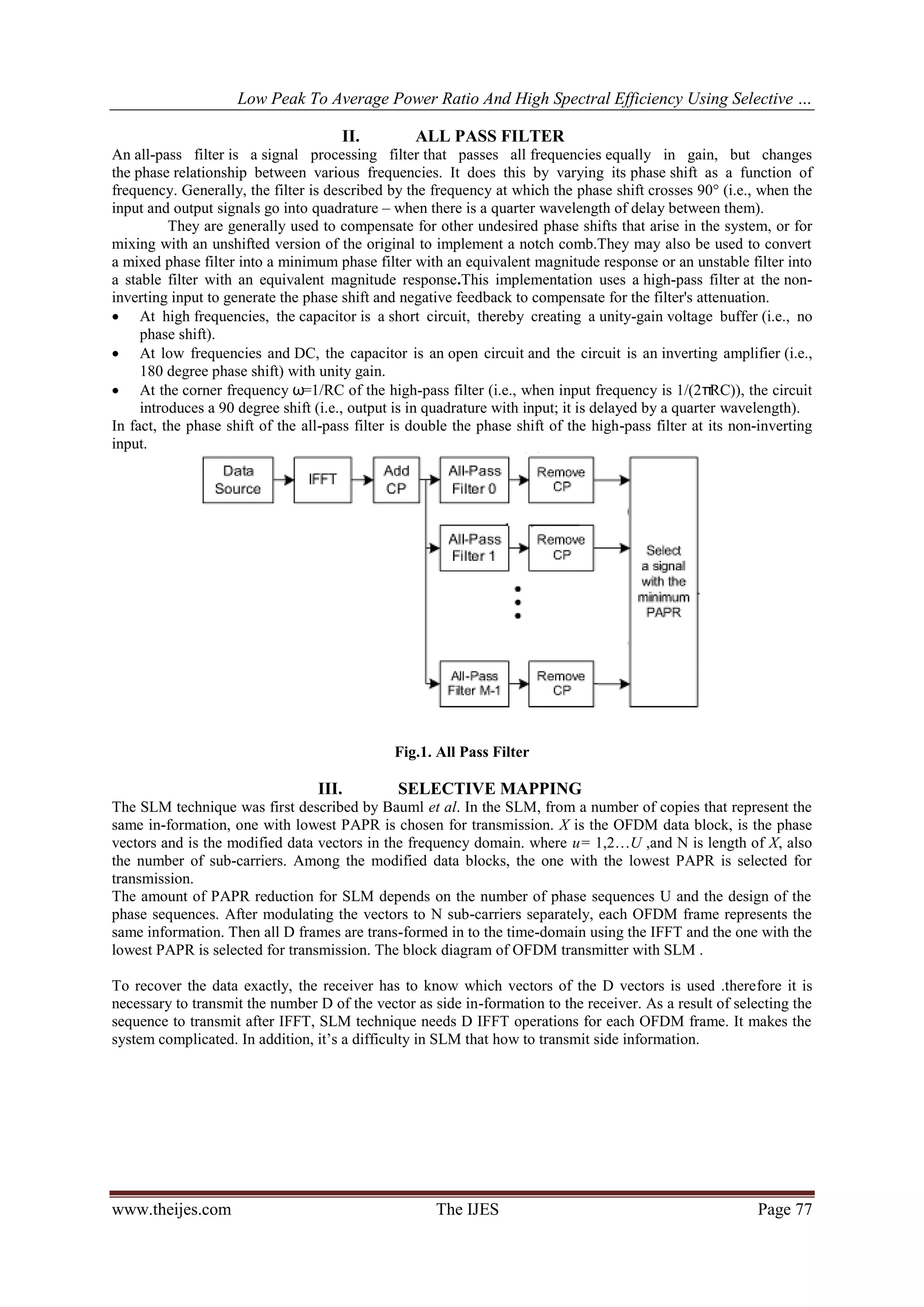 Low Peak To Average Power Ratio And High Spectral Efficiency Using Selective Mapping For Of Dm