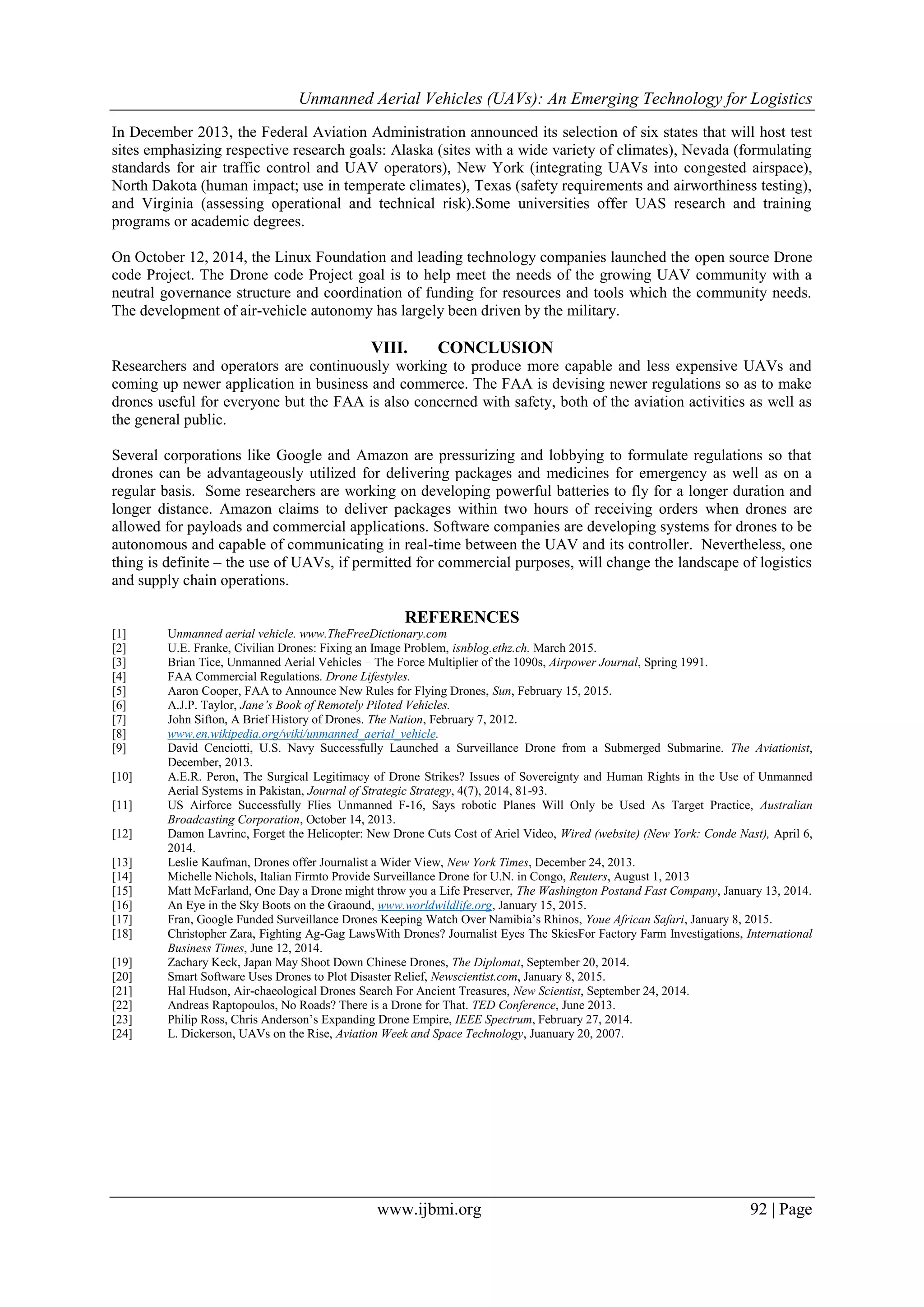 Unmanned Aerial Vehicles (UAVs): An Emerging Technology for Logistics | PDF