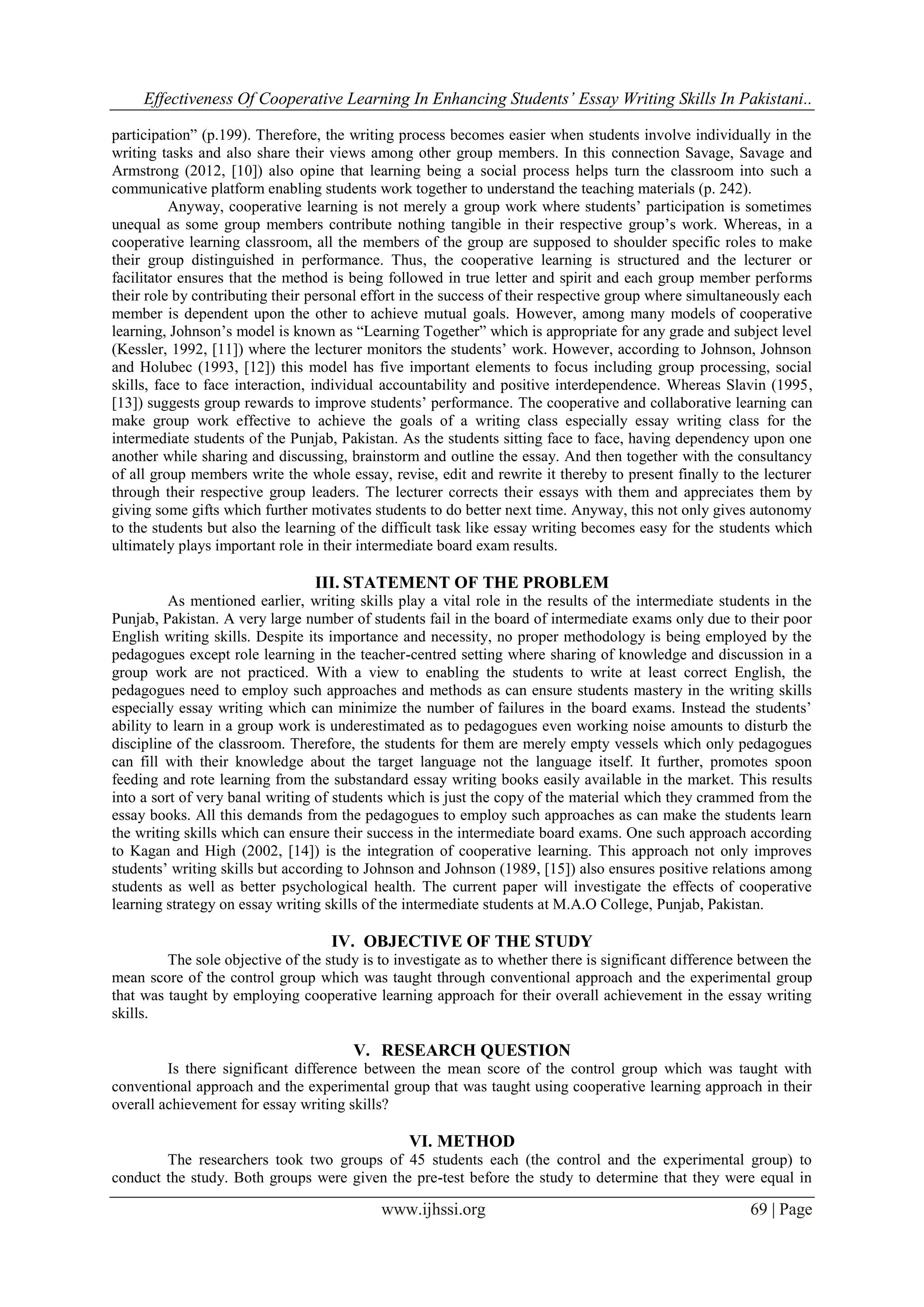 Effectiveness of Cooperative Learning in Enhancing Students’ Essay ...