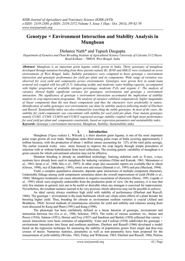Genotype × Environment Interaction and Stability Analysis in Mungbean | PDF
