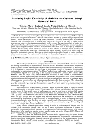 Enhancing Pupils’ Knowledge of Mathematical Concepts through Game and ...