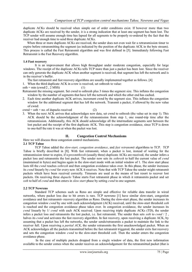 Comparison of TCP congestion control mechanisms Tahoe, Newreno and Vegas | PDF