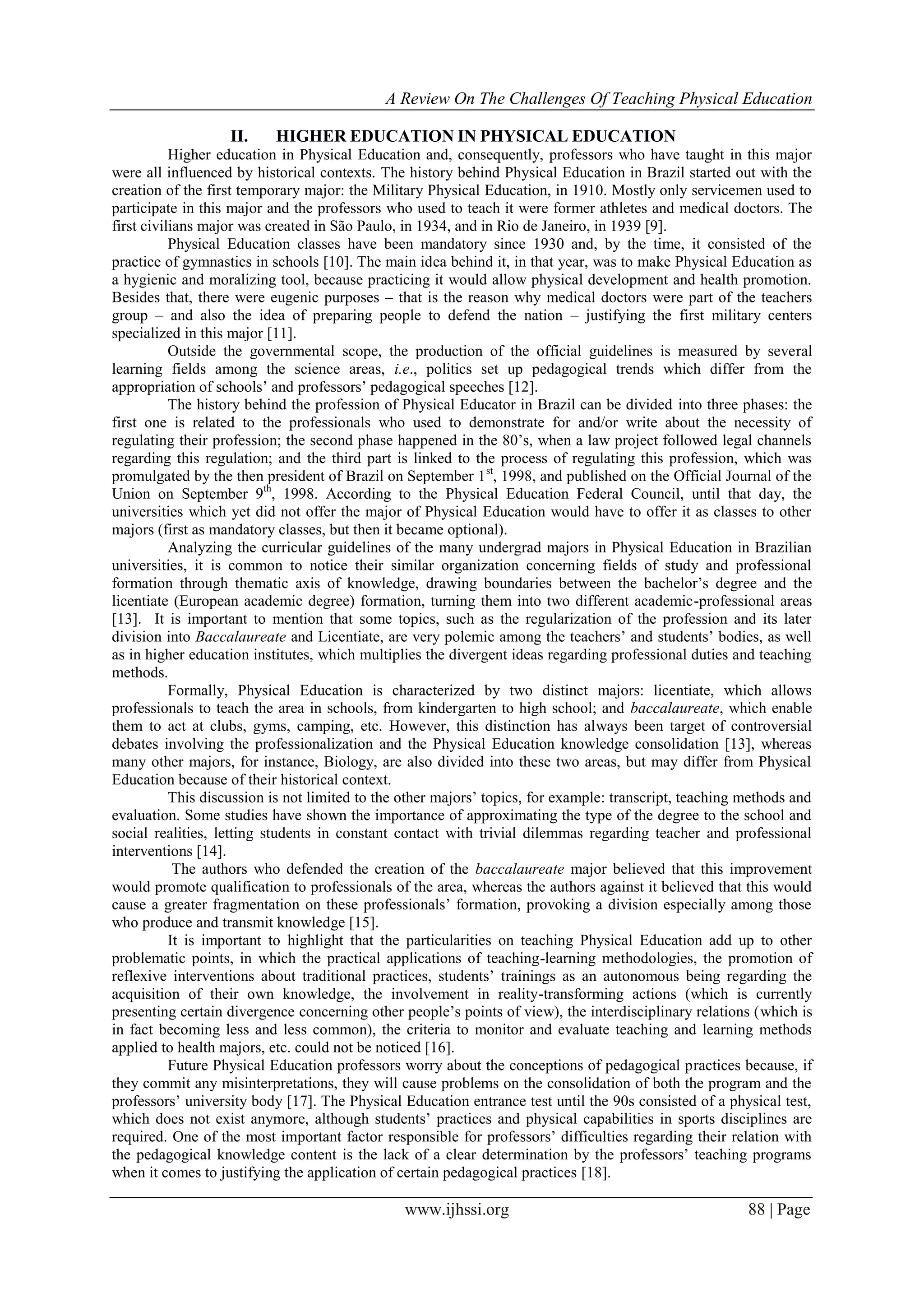 A Review on the Challenges of Teaching Physical Education | PDF