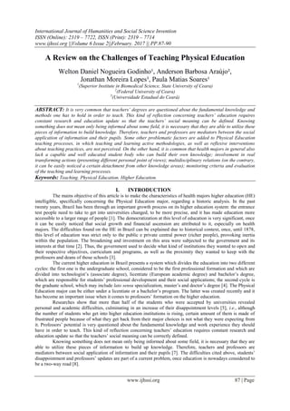 A Review on the Challenges of Teaching Physical Education | PDF