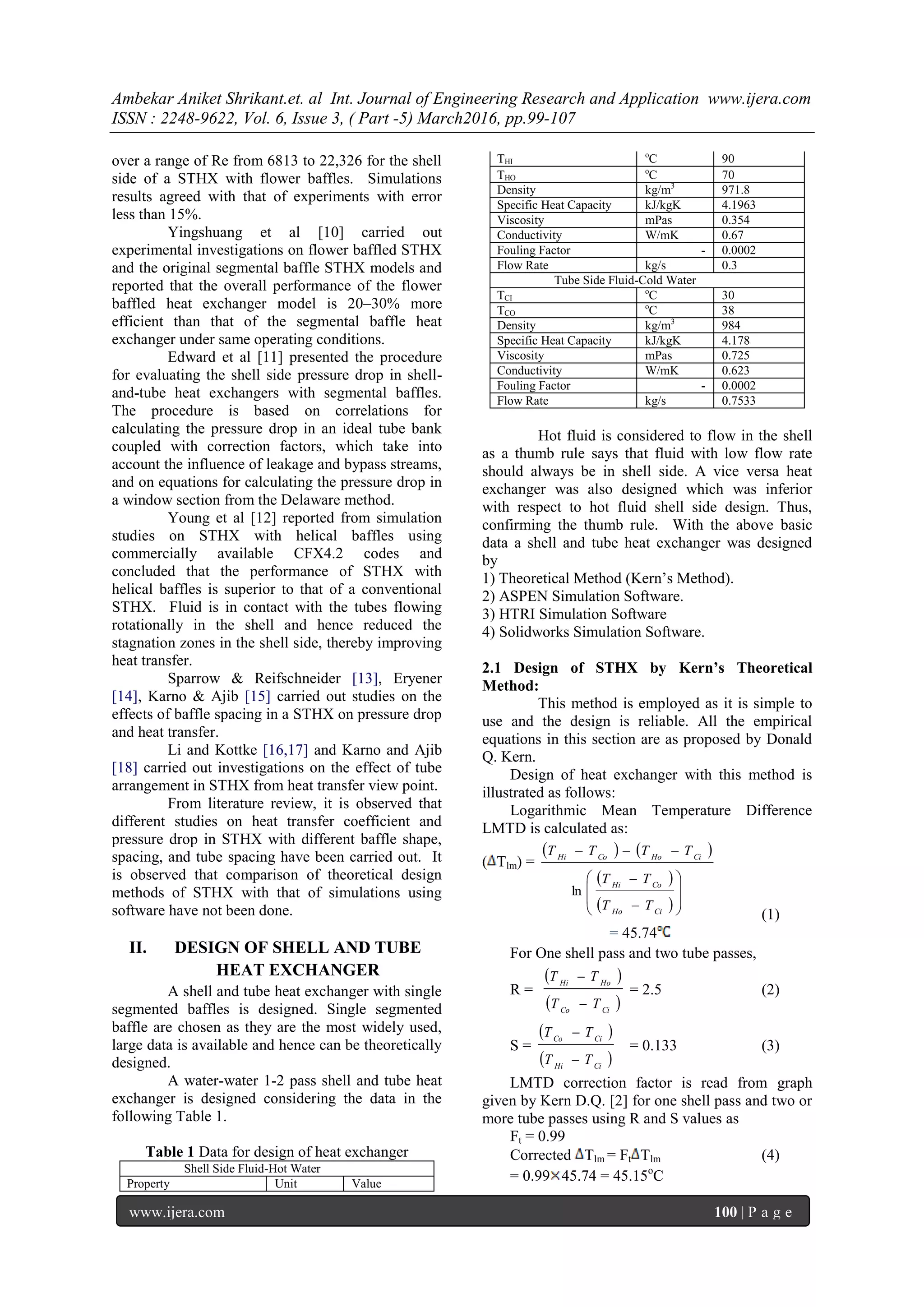 Comparison of Shell and Tube Heat Exchanger using Theoretical Methods ...