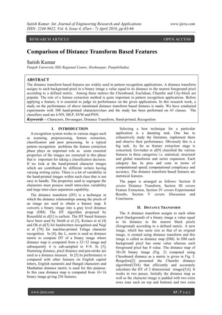 Comparison of Distance Transform Based Features | PDF