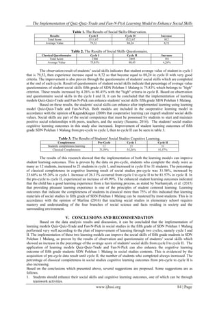The Implementation of Quiz-Quiz-Trade and Fan-N-Pick Learning Model to Enhance Social Skills and ...