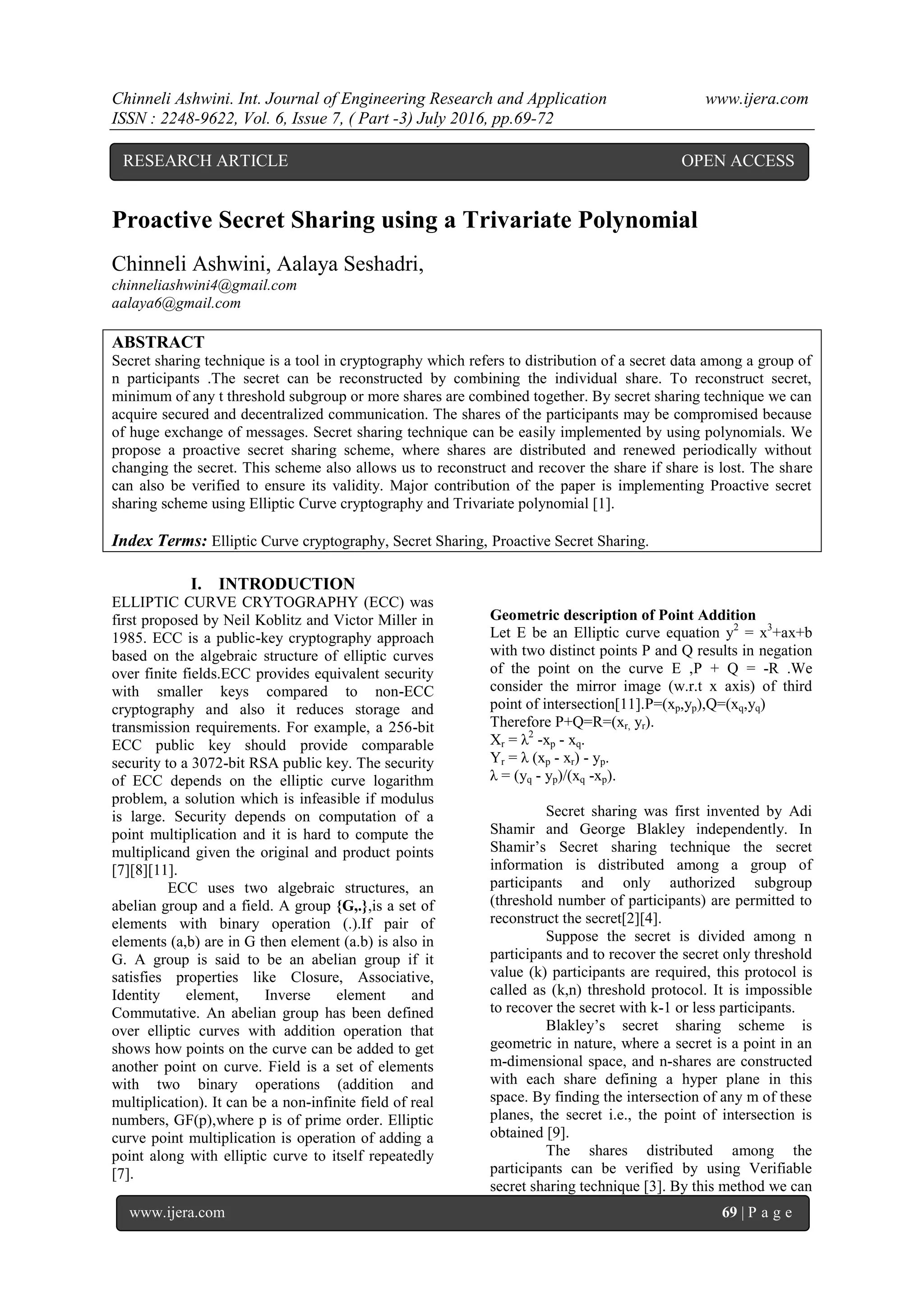 Proactive Secret Sharing using a Trivariate Polynomial | PDF