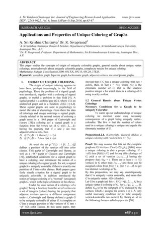 Applications and Properties of Unique Coloring of Graphs | PDF