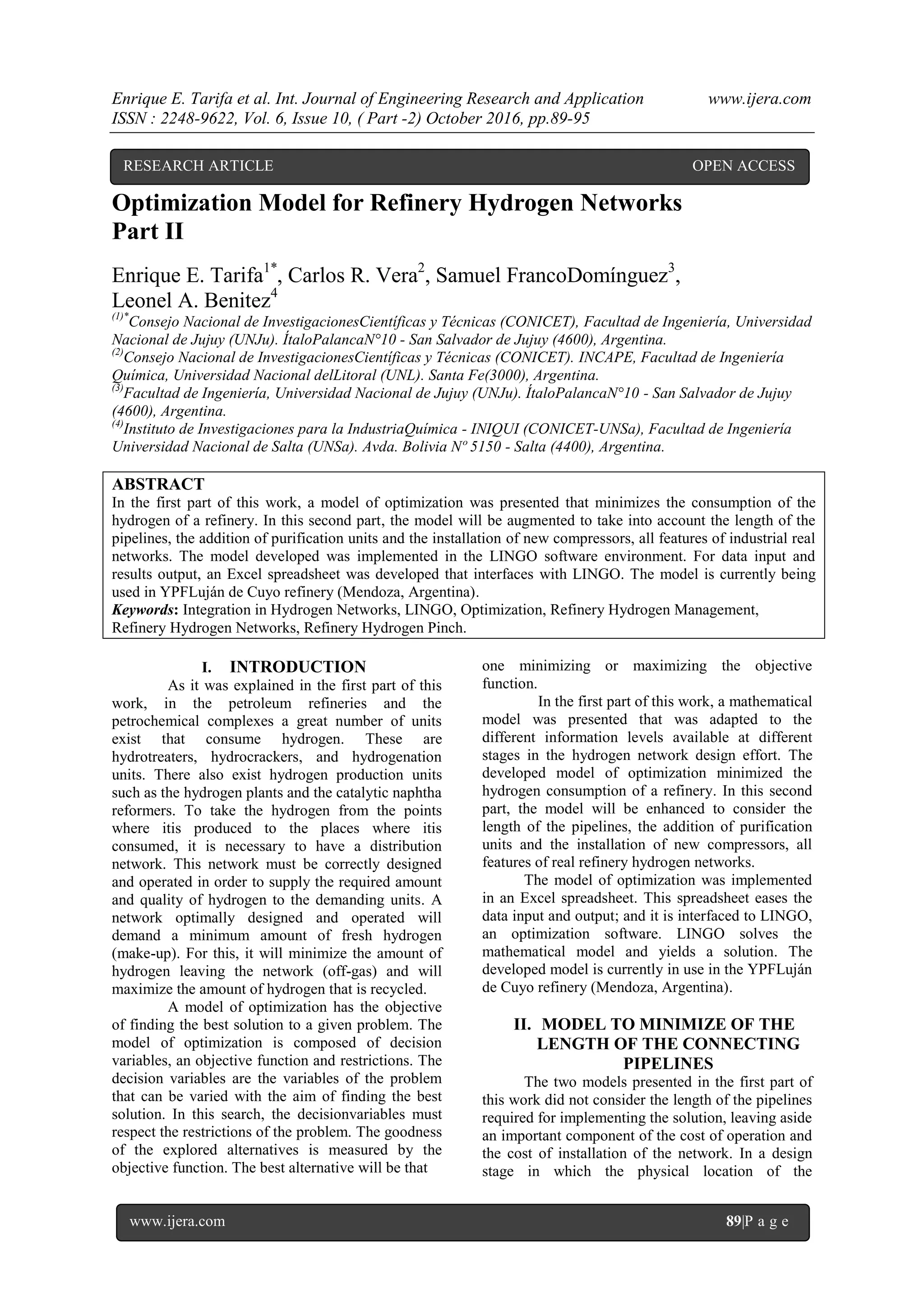 Optimization Model for Refinery Hydrogen Networks Part II | PDF