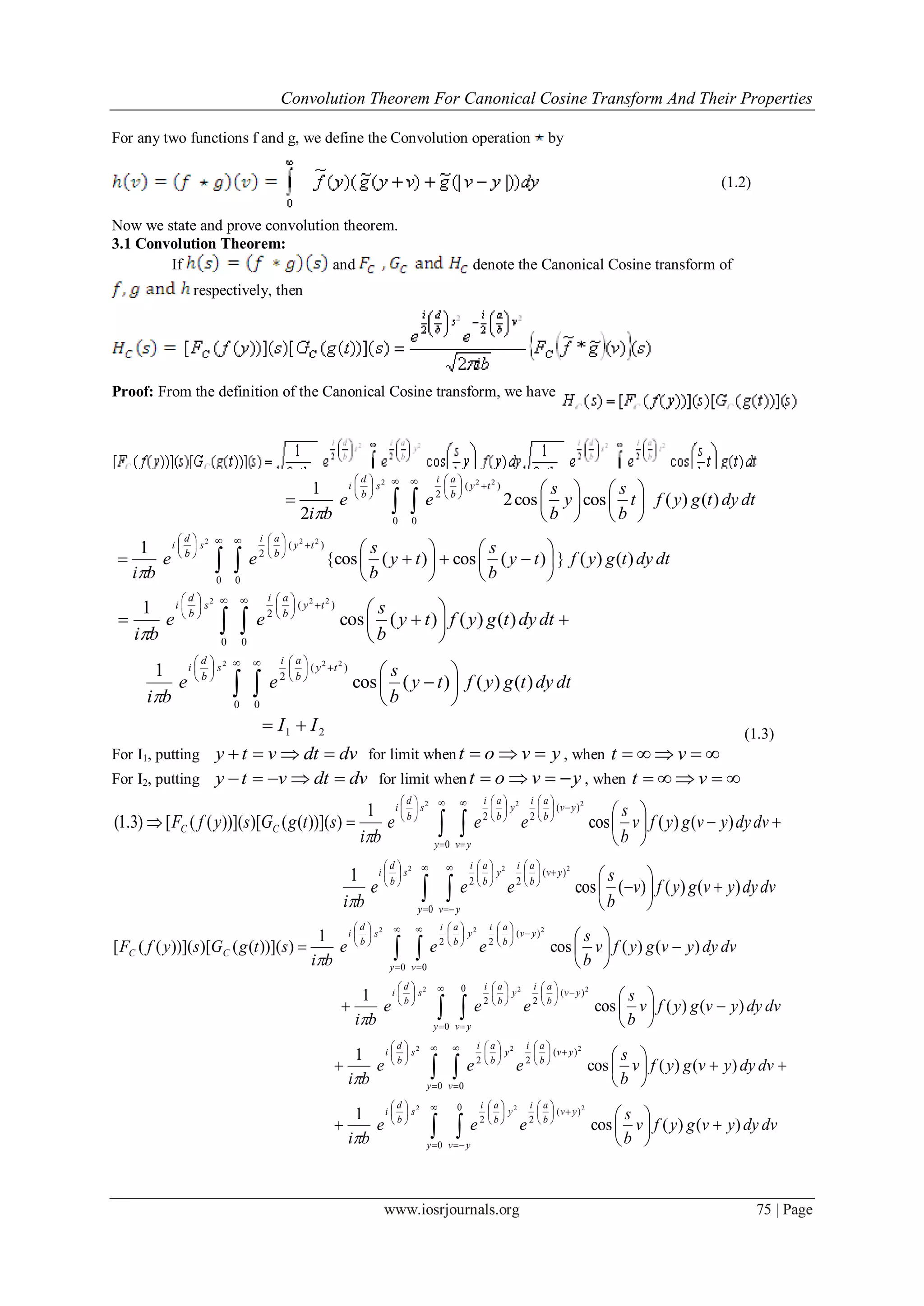 Convolution Theorem for Canonical Cosine Transform and Their Properties ...