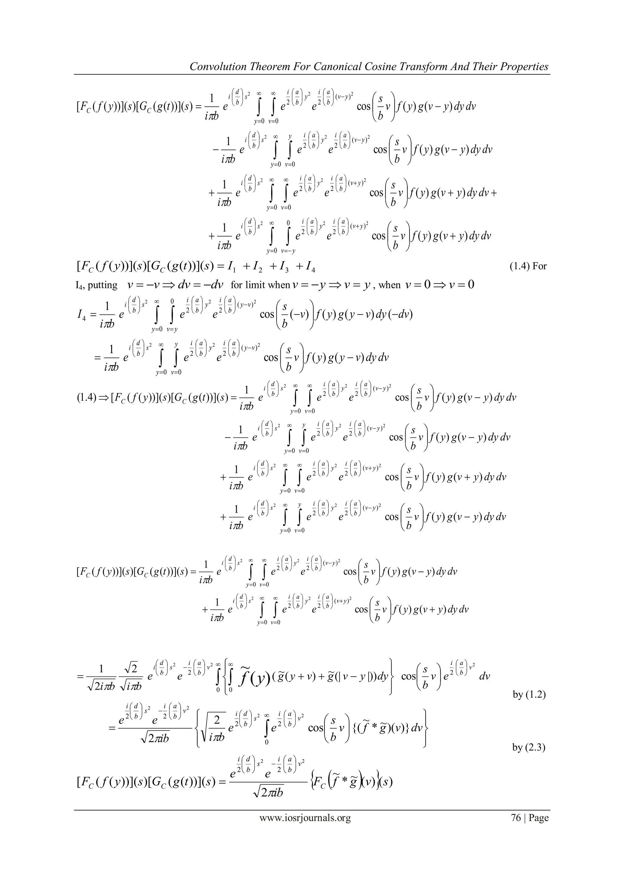 Convolution Theorem for Canonical Cosine Transform and Their Properties | PDF