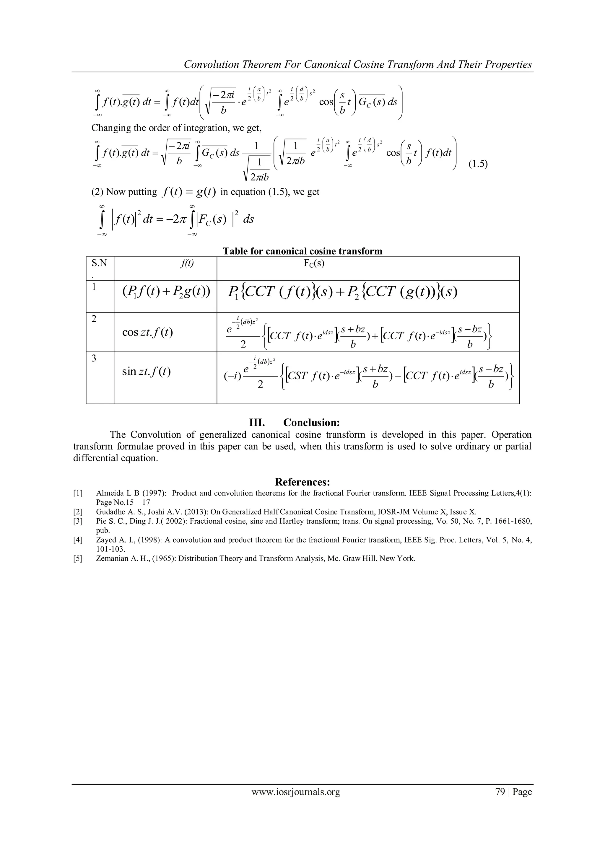 Convolution Theorem for Canonical Cosine Transform and Their Properties ...