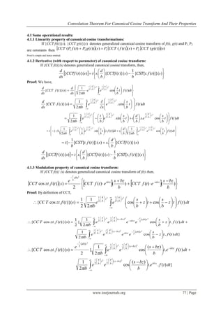 Convolution Theorem for Canonical Cosine Transform and Their Properties | PDF