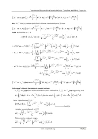 Convolution Theorem for Canonical Cosine Transform and Their Properties | PDF