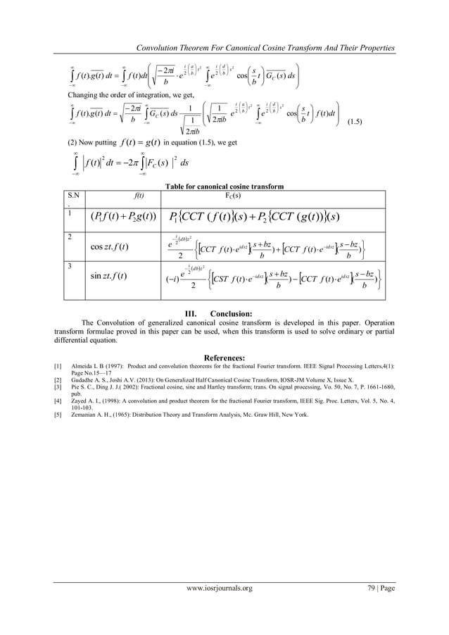 Convolution Theorem for Canonical Cosine Transform and Their Properties | PDF