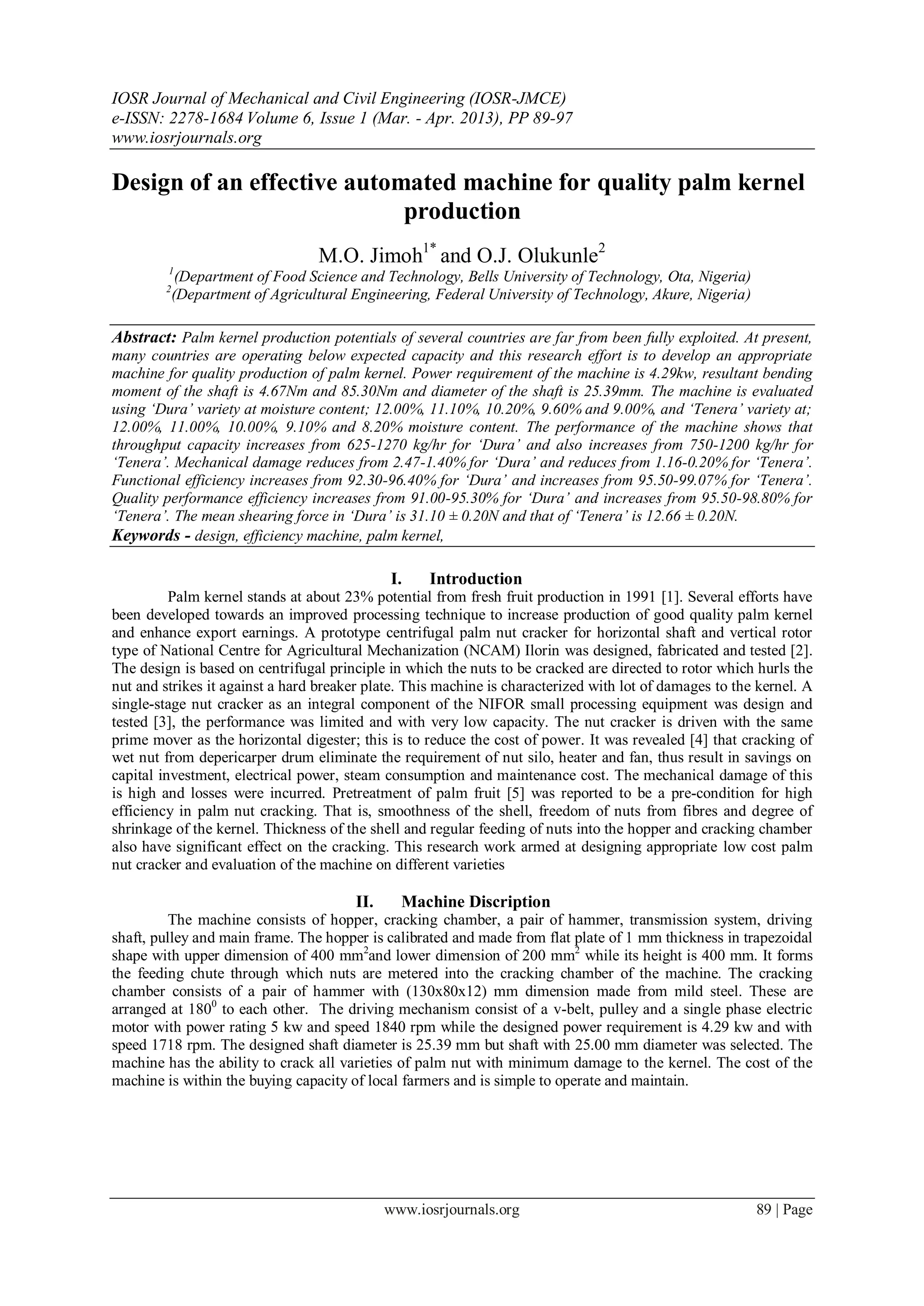Design of an effective automated machine for quality palm kernel ...