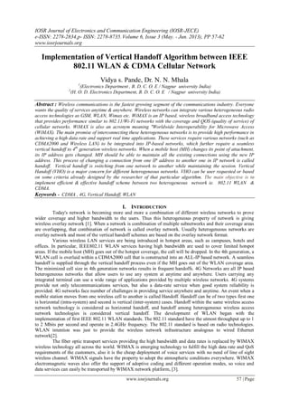 Implementation of Vertical Handoff Algorithm between IEEE 802.11 WLAN & CDMA Cellular Network | PDF