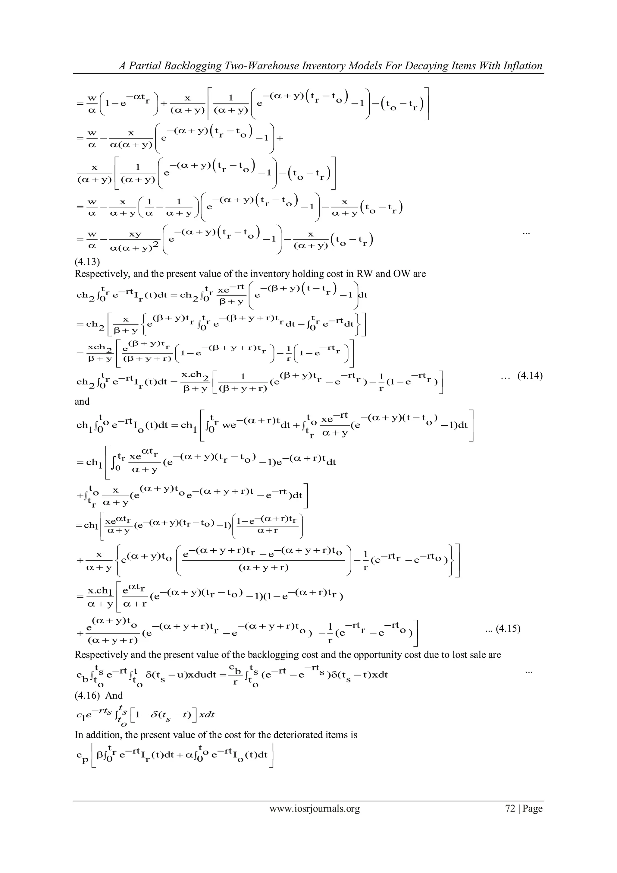 A Partial Backlogging Two-Warehouse Inventory Models for Decaying Items with Inflation | PDF